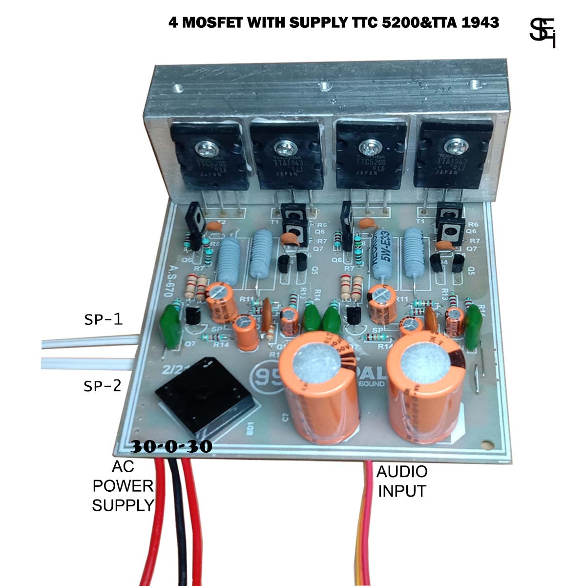 4 Mosfet 200 Watt stereo Audio Amplifier with Bass Treble Preamp- DIY ...